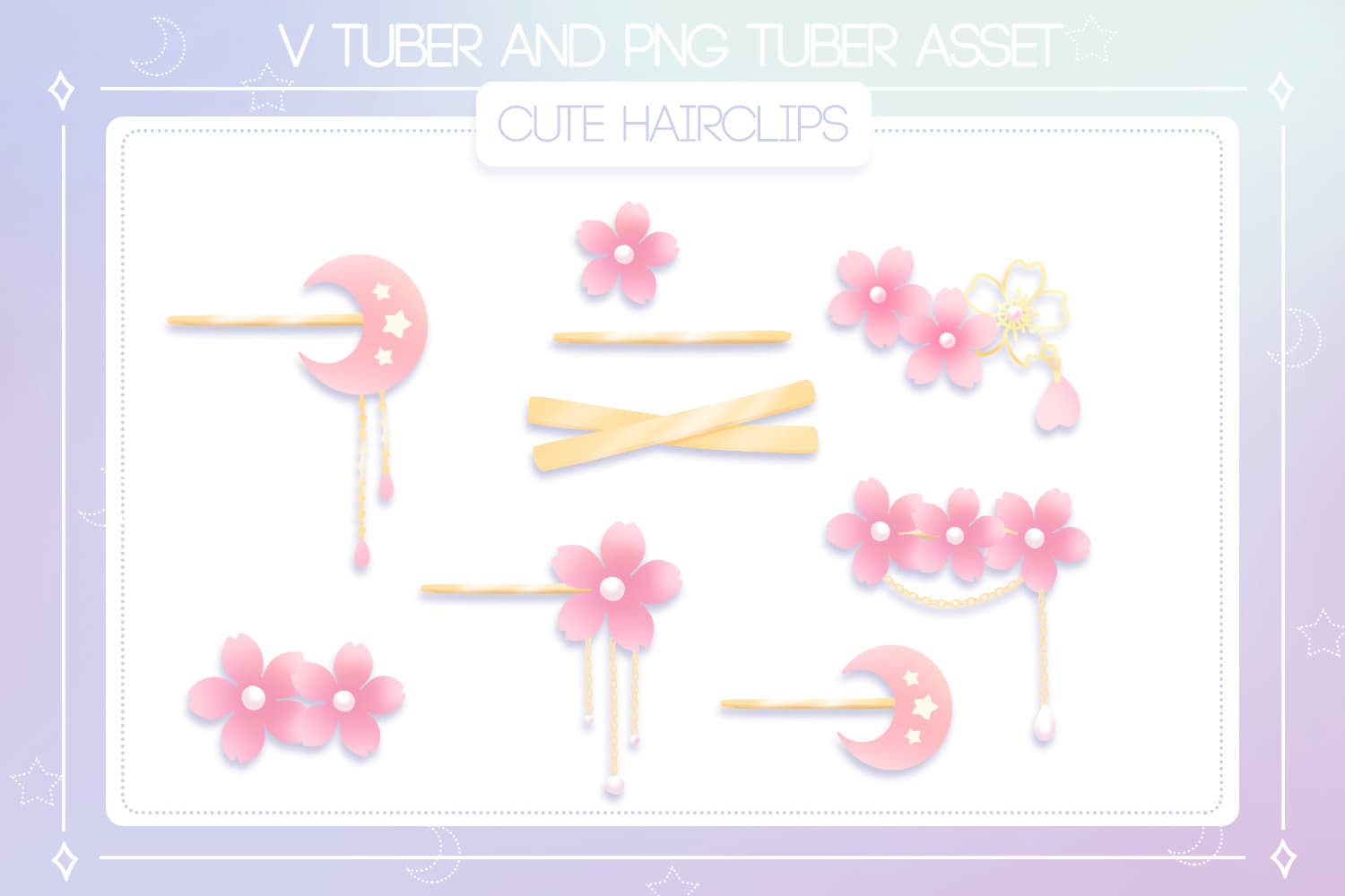 Premade Png-tuber & V-tuber Asset | Cute Pink and Golden Hairclips ...