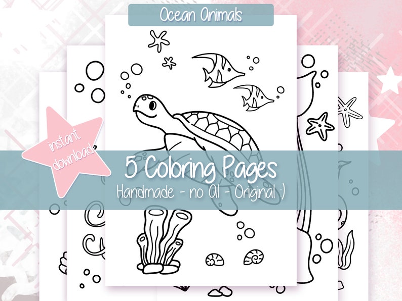 5 Coloring Pages Malseiten Cute Ocean Themed Animals Children Coloring ...