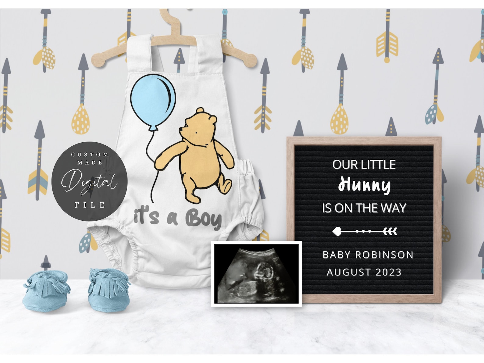 Boy Digital Baby Gender Announcement for Social Media | Winnie the Pooh ...