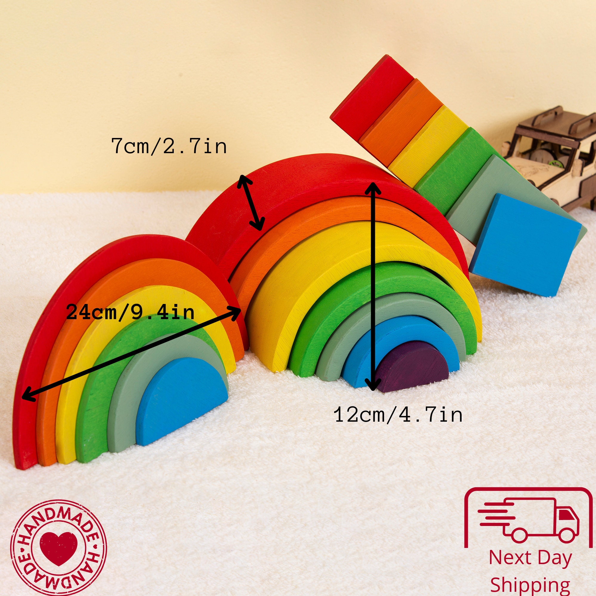 Wooden Rainbow Stacker Toy, Waldorf Semicircle Set, Rainbow Stacking ...