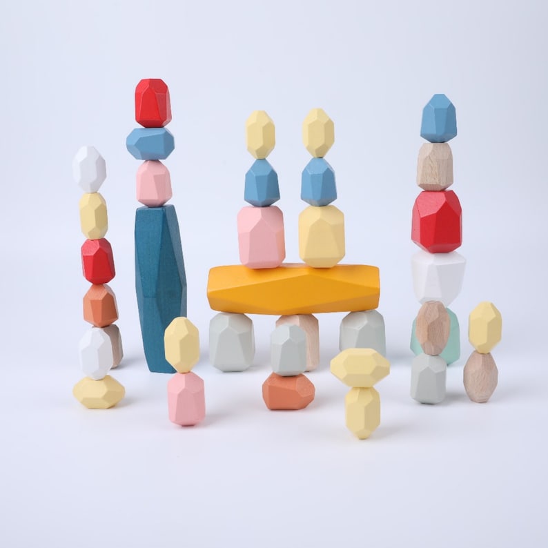 Wood Lacing Toy Balancing Toy, Montessori Stacking Rocks Toy, Balancing ...