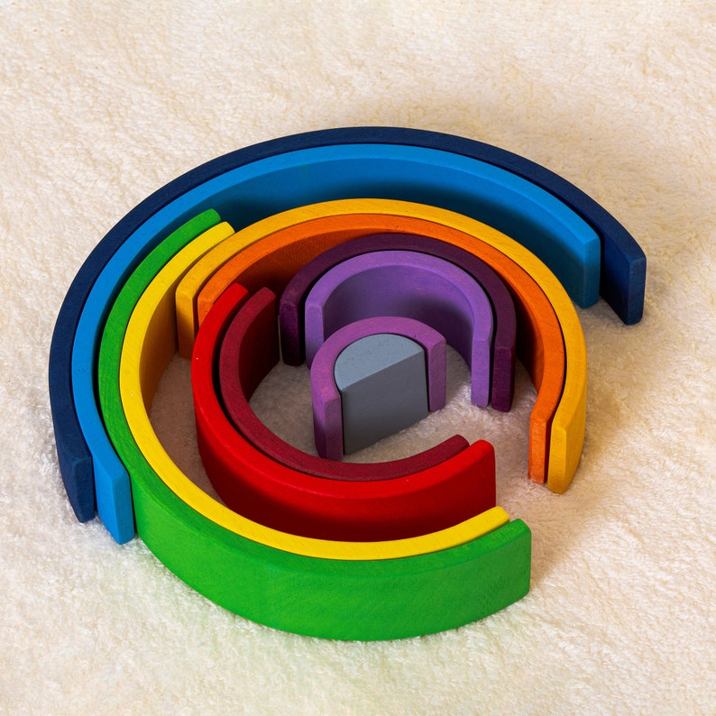 12pcs Wooden Montessori Rainbow Stacker Toys Large Waldorf - Etsy