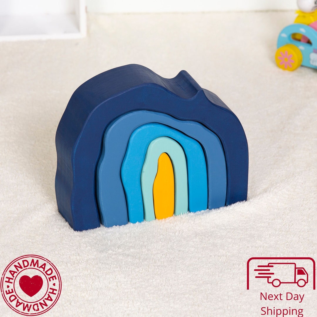 Montessori Blue Cave Toys, Wooden Stacker, Sensory Toy, Birthday Gift ...