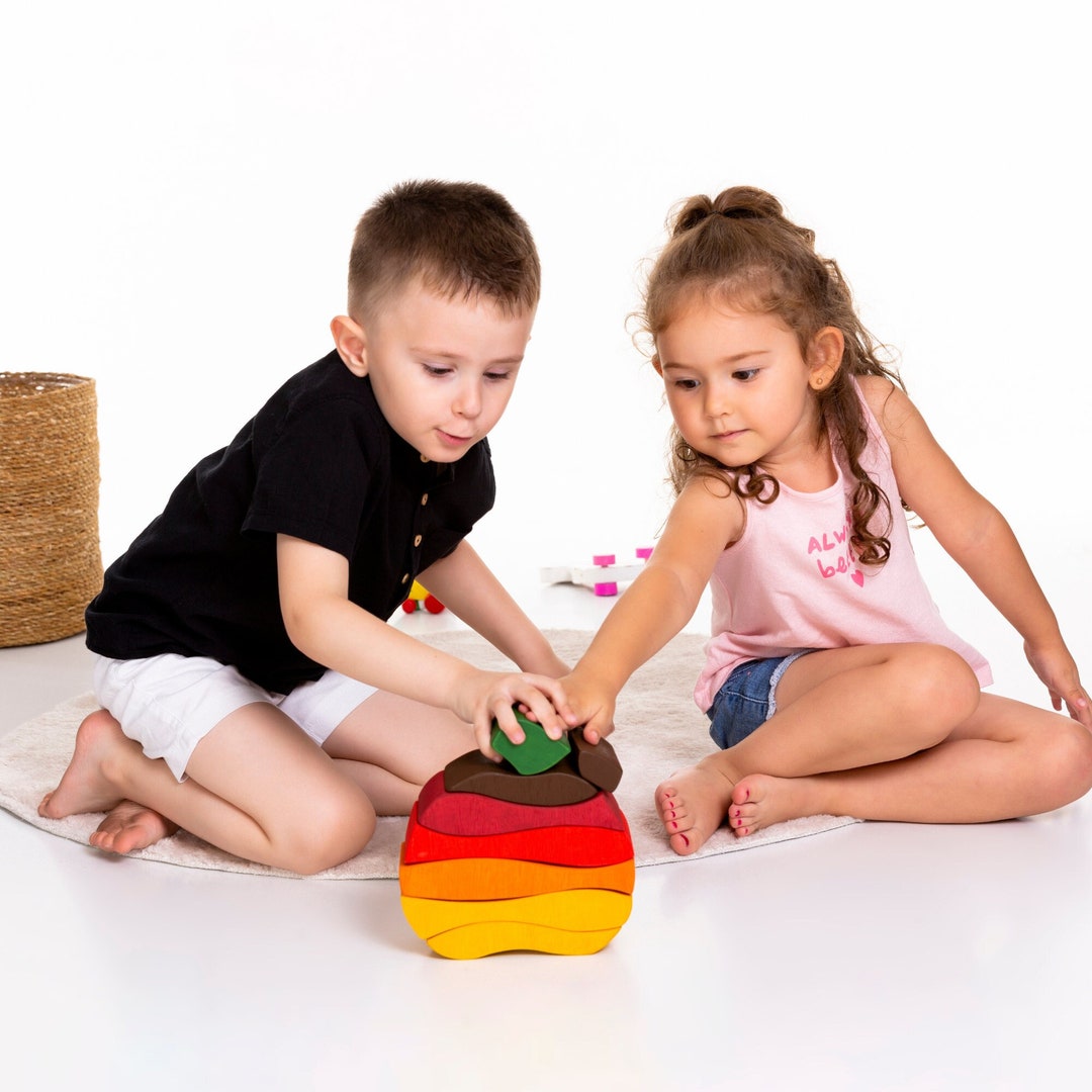 Wooden Apple Puzzle Toys Wooden Stacker Waldorf Apple Toys - Etsy