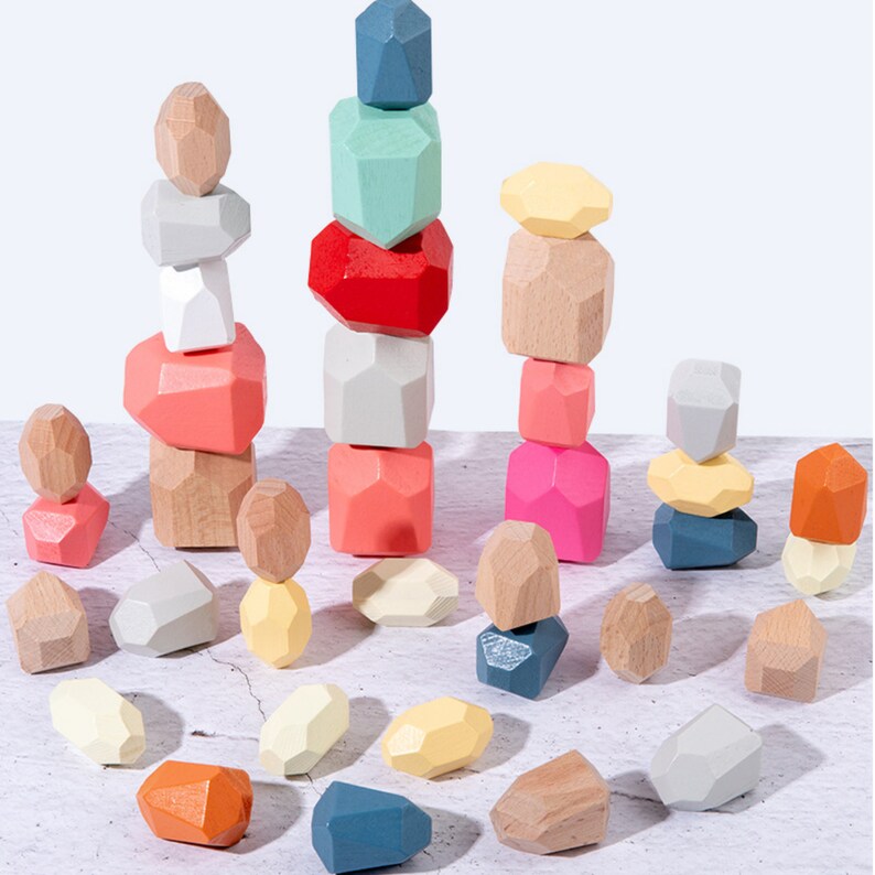 Wood Lacing Toy Balancing Toy, Montessori Stacking Rocks Toy, Balancing ...