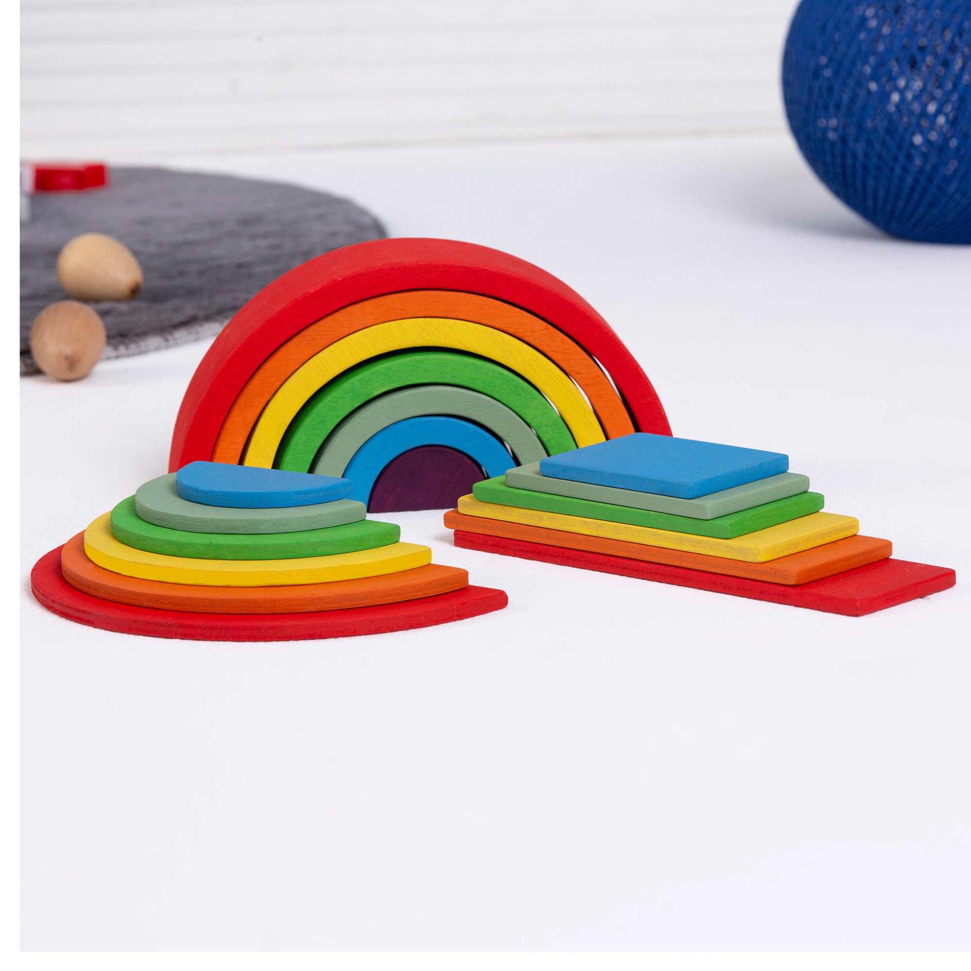 Wooden Rainbow Stacker Toy, Waldorf Semicircle Set, Rainbow Stacking ...