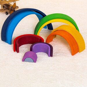 12pcs Wooden Montessori Rainbow Stacker Toys, Large Waldorf Rainbow ...