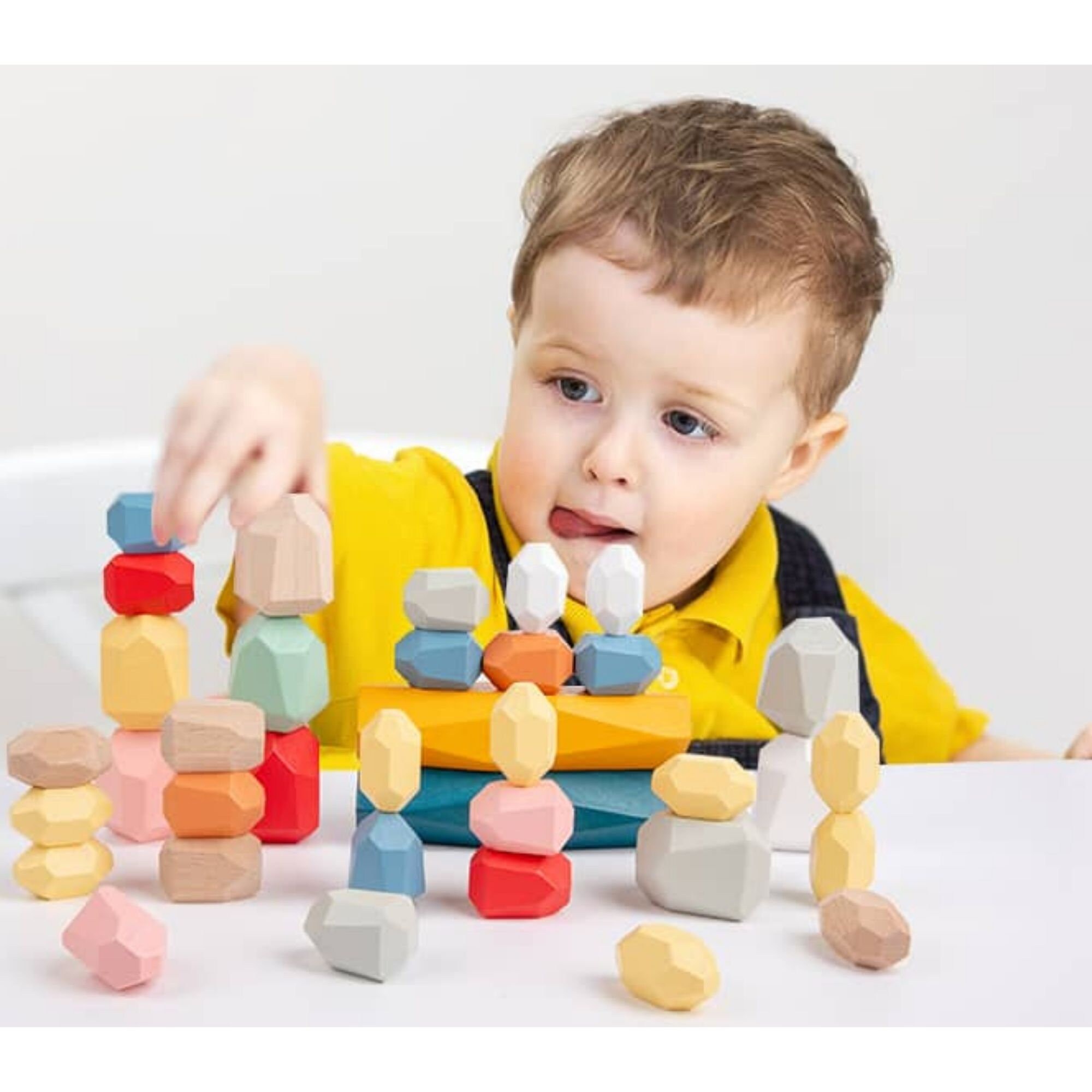 Wood Lacing Toy Balancing Toy, Montessori Stacking Rocks Toy, Balancing ...