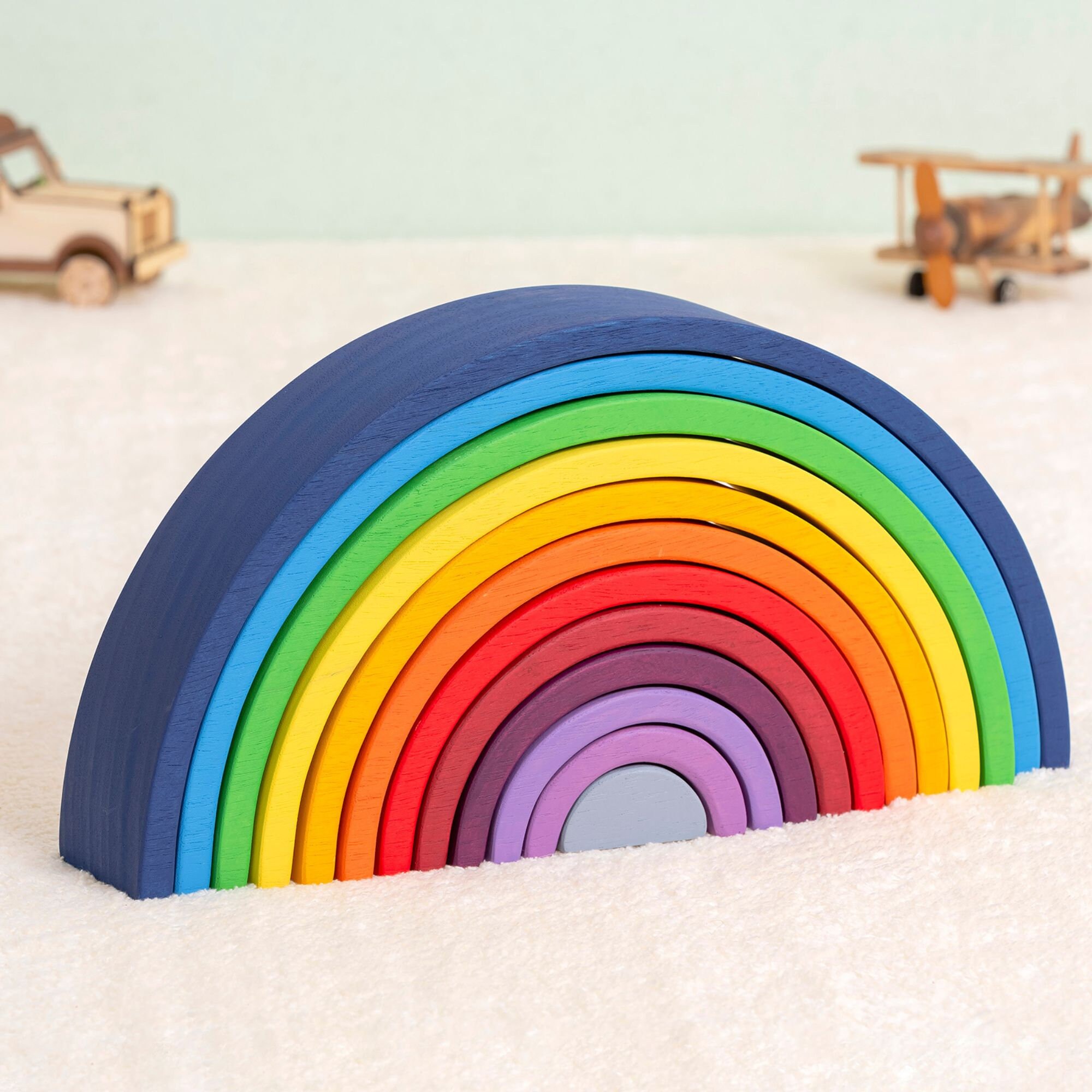 Wooden Rainbow Stacker, Rainbow Decor, Montessori Toys, Birthday Gift ...