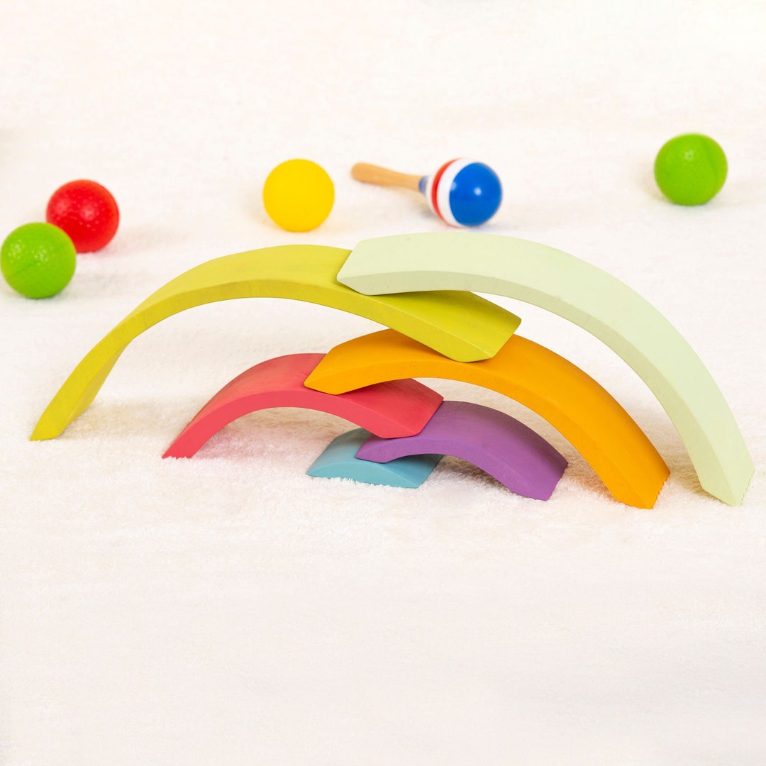 Wooden Bridge Stacker Toy, Montessori Pastel Bridge Puzzle, Waldorf ...