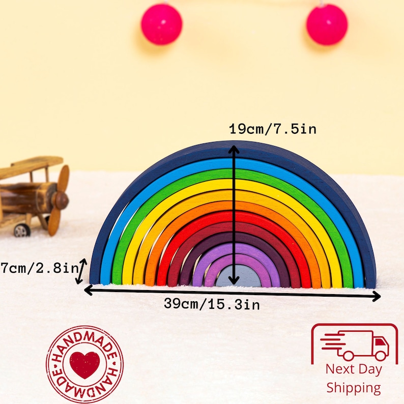 12pcs Wooden Montessori Rainbow Stacker Toys Large Waldorf - Etsy