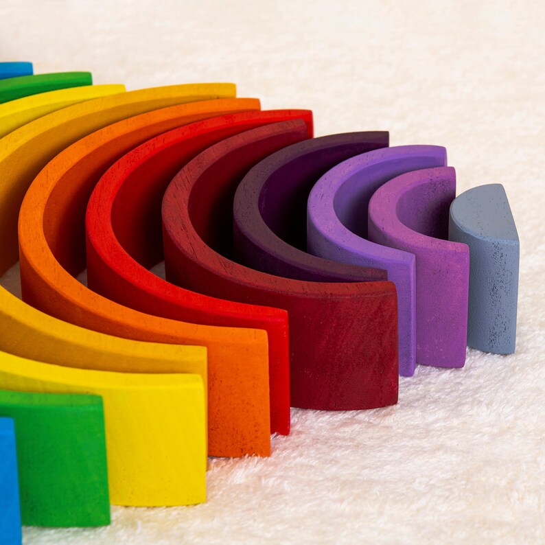 12pcs Wooden Montessori Rainbow Stacker Toys Large Waldorf - Etsy