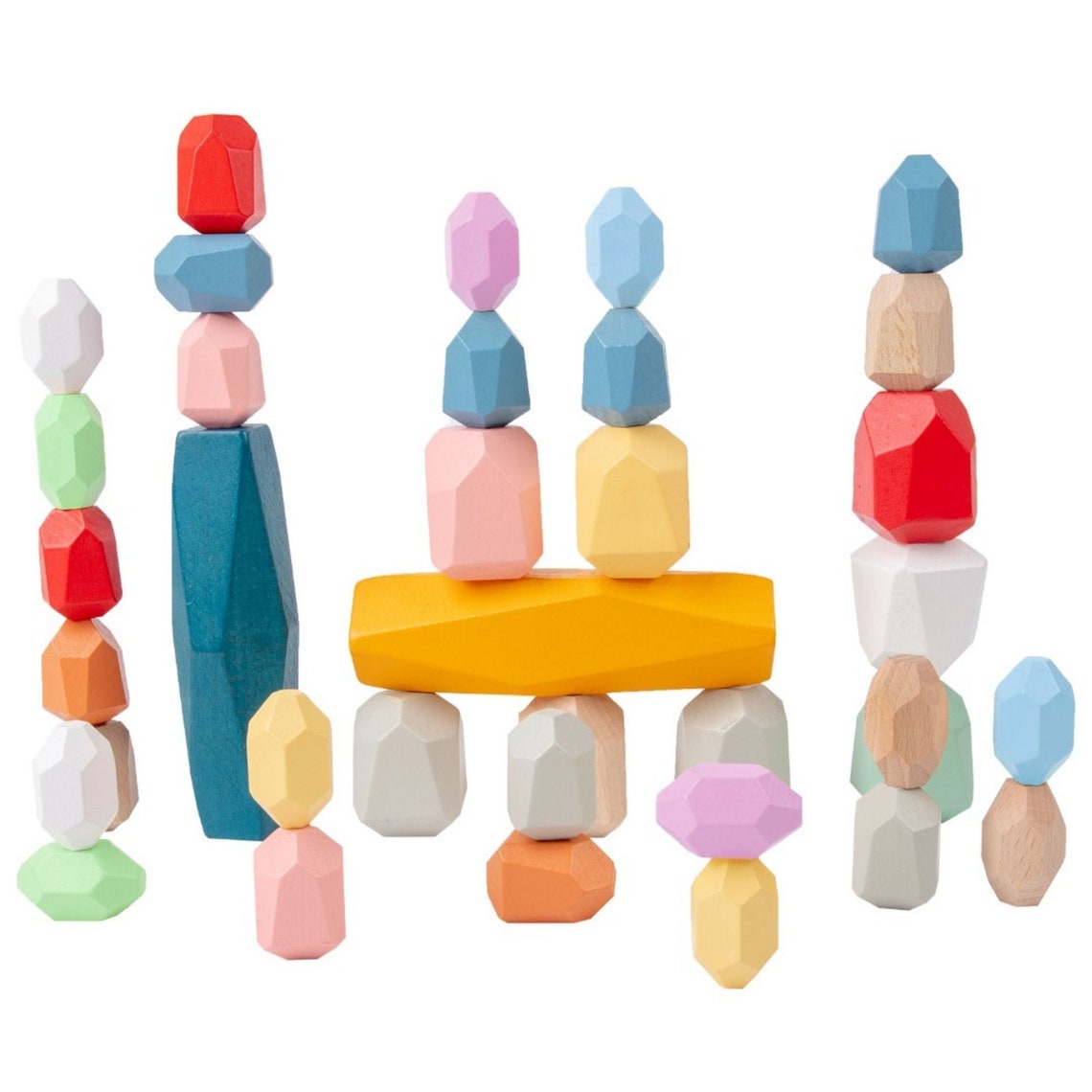 Wood Lacing Toy Balancing Toy, Montessori Stacking Rocks Toy, Balancing ...