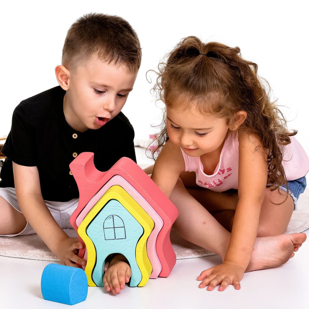 Gift for Girl Kids, Wooden Pink House Bungalow Toys, Montessori Waldorf ...