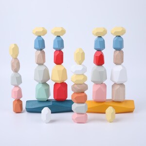 Wood Lacing Toy Balancing Toy, Montessori Stacking Rocks Toy, Balancing ...
