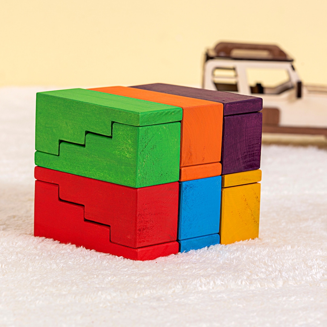 Wooden Stacker Stair Toy, Waldorf Rainbow Stair Roofs, Montessori ...