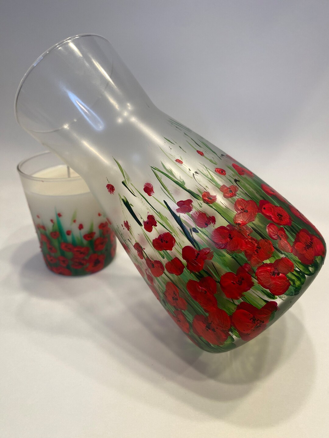 Hand Painted Vases/ Hand Painted Glass/ Flower Decorated Vase/ Colorful ...