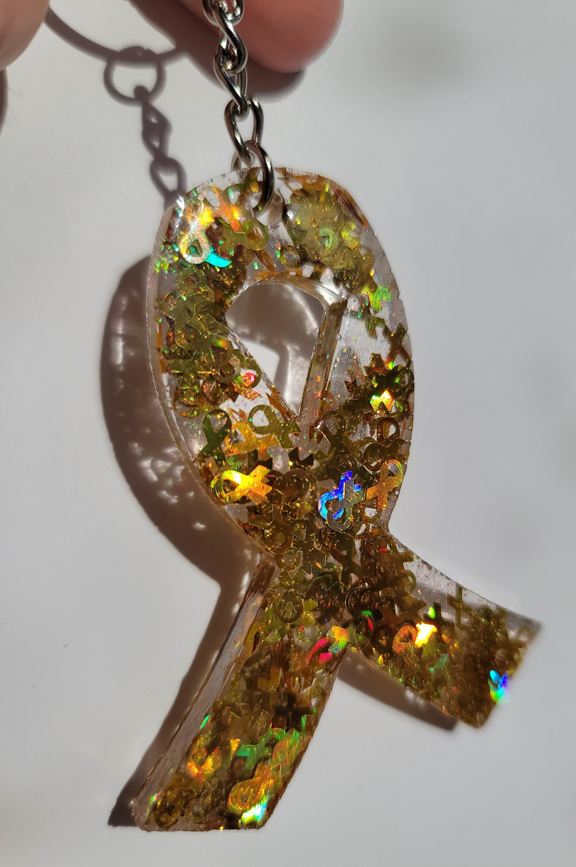 Yellow Holographic Cancer Ribbon Keychain Childhood Cancer - Etsy
