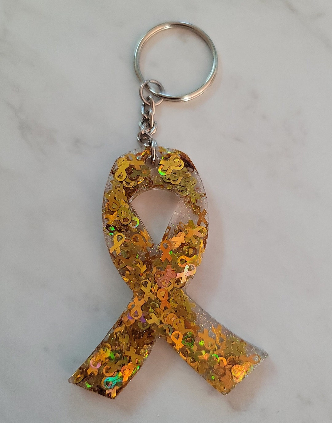 Yellow Holographic Cancer Ribbon Keychain Childhood Cancer - Etsy
