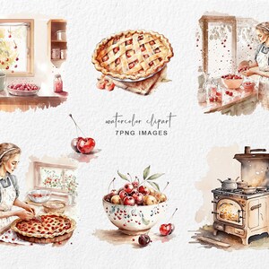 Cherry Pie Clipart, Girl Bakes Pie Clipart, Kitchen Clipart, Cooking ...