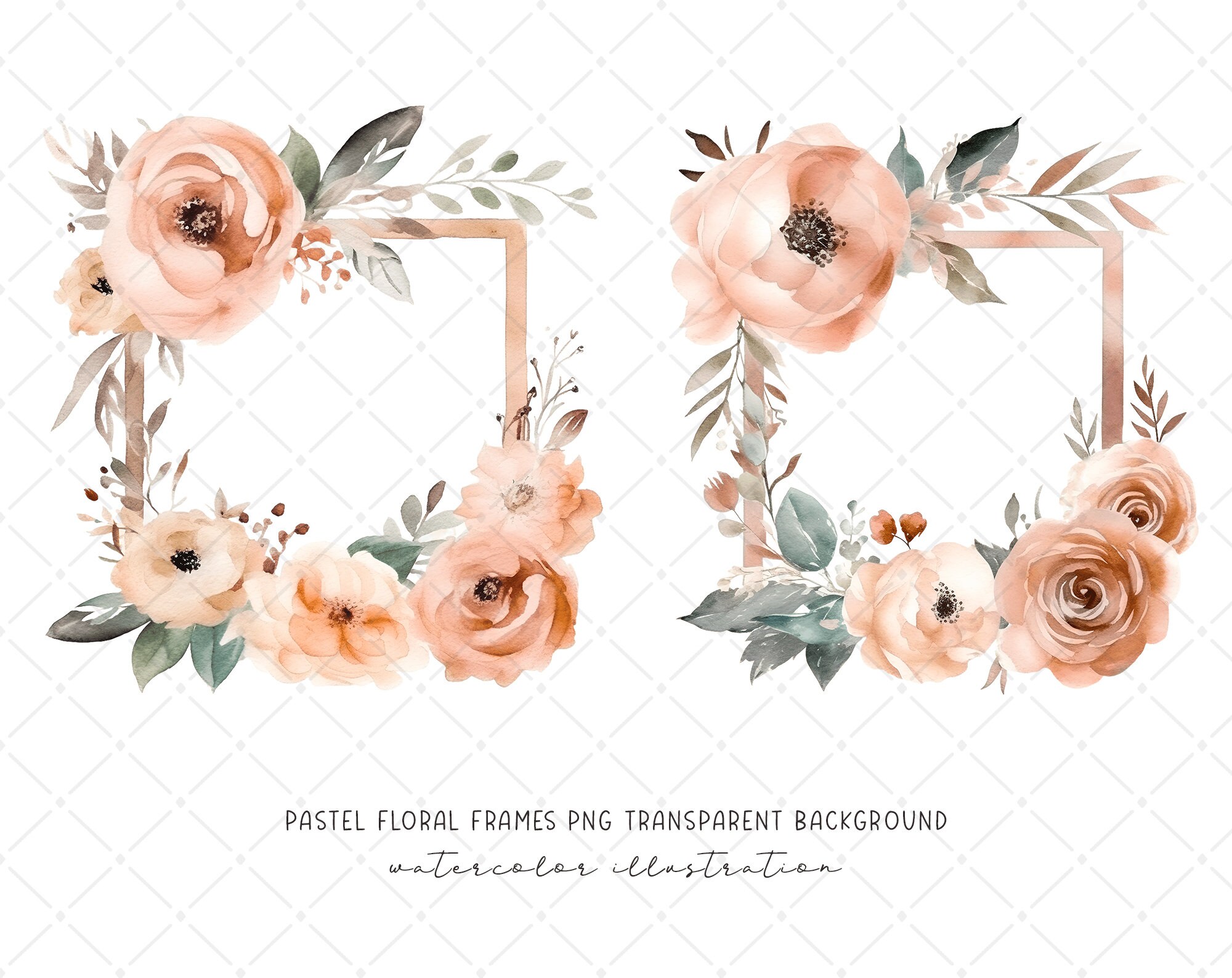 Pastel Flower Frames 10 PNG Watercolor Frames Wedding - Etsy