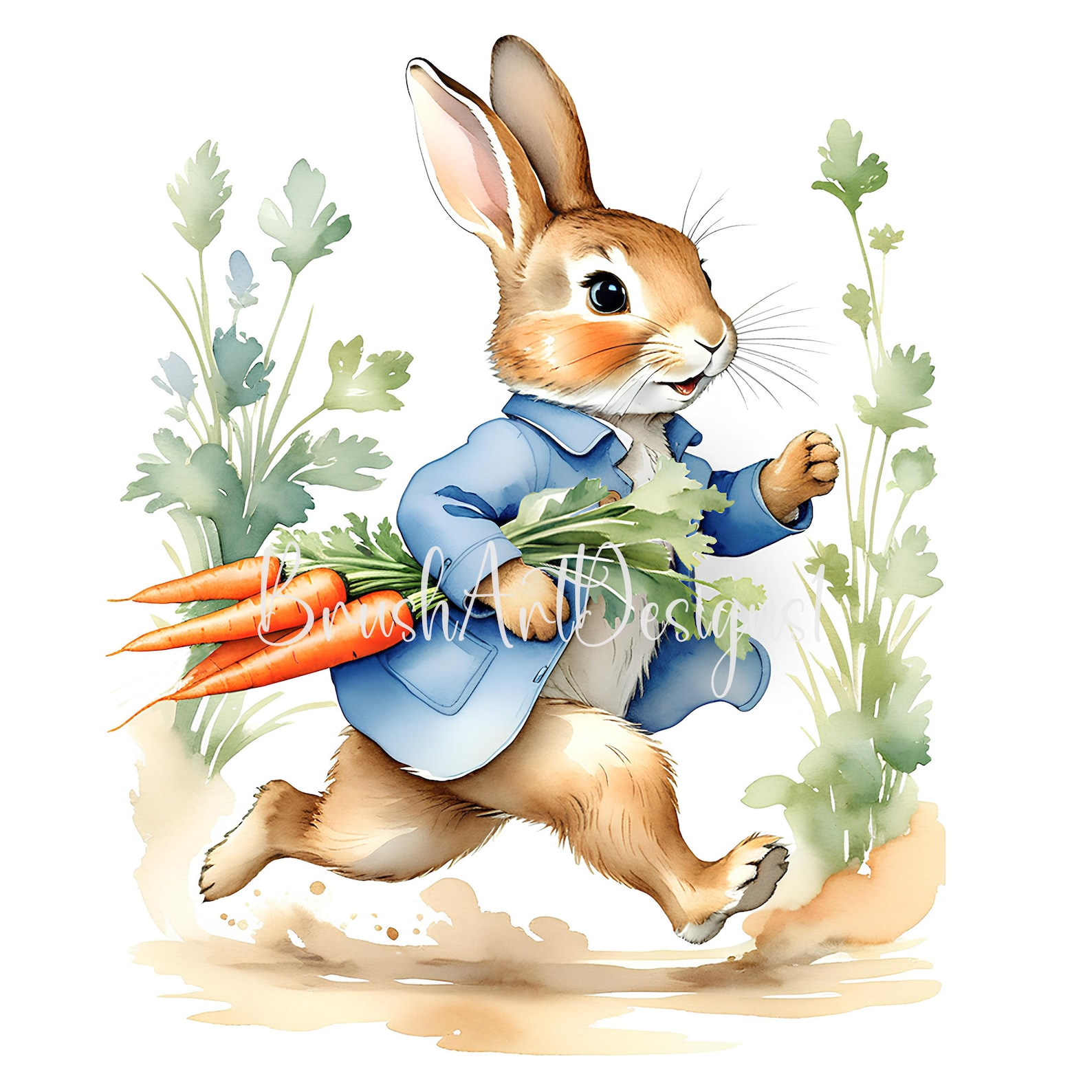 12 Peter Rabbit & Carrot Clipart, Beatrix Potter Style, Watercolor ...