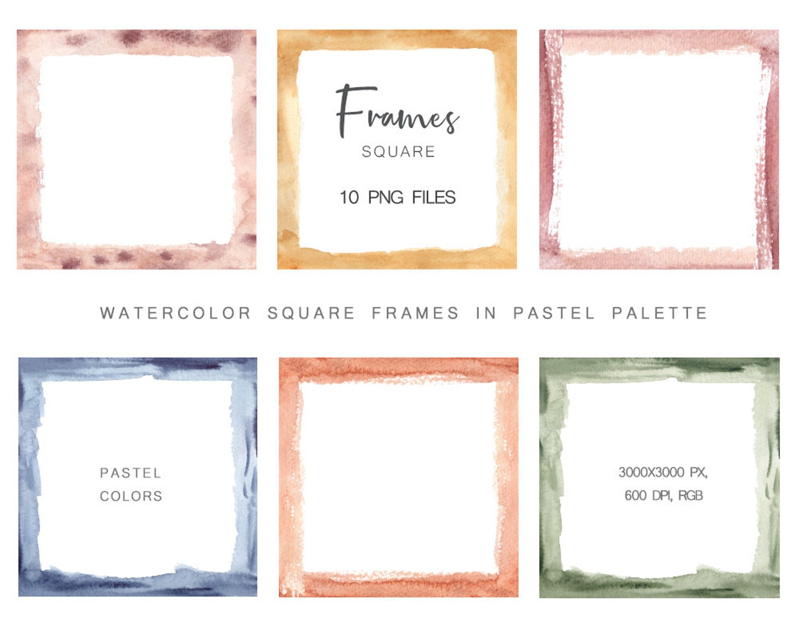 Watercolor Clipart Frames, Color Pastel Frames, Photo Frames, Birthday ...