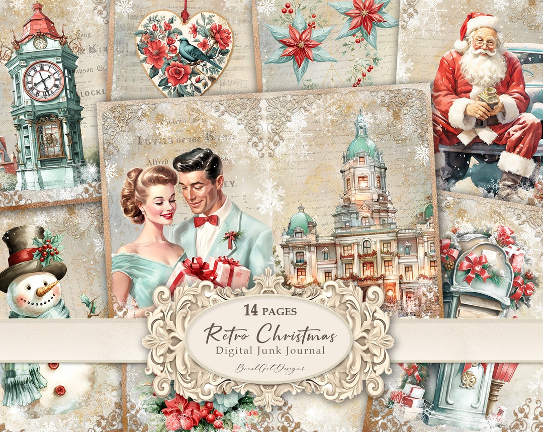 Christmas Junk Journal Kit, Retro Journal Pages, Vintage Journal Pages ...