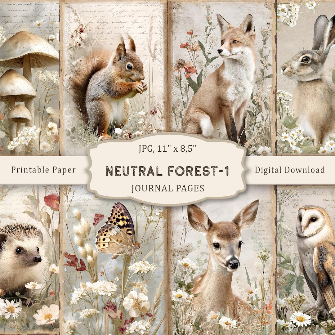 Neutral Forest-1 Junk Journal Printable Pages, Forest Animals Pages ...