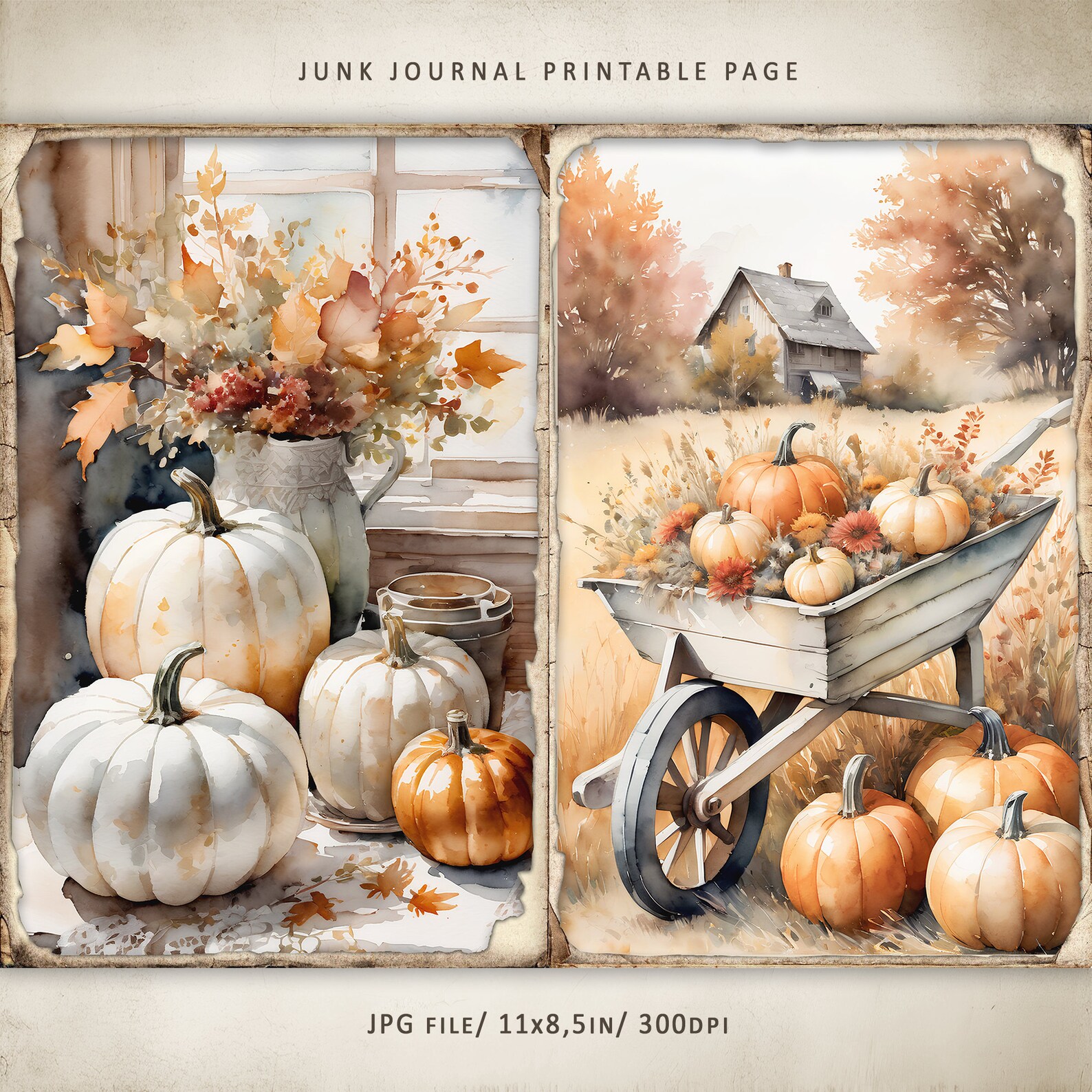 Autumn Pumpkins-2 Junk Journal Kit, Autumn Printable Junk Journal Pages ...