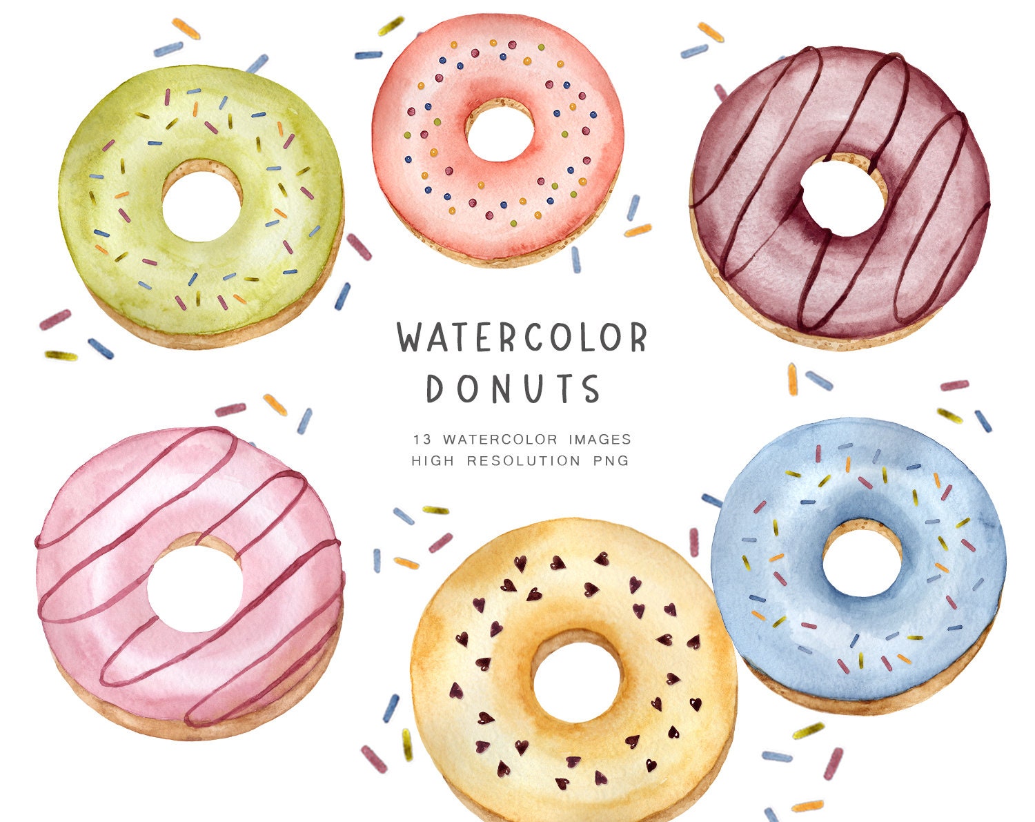 Watercolor Donuts Clipart, Donuts PNG, Chocolate Donuts, Valentine's ...