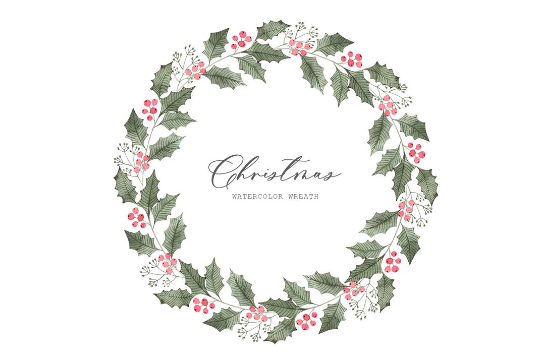 Christmas Wreath Clipart, Watercolor Wreath, Watercolor Clipart ...