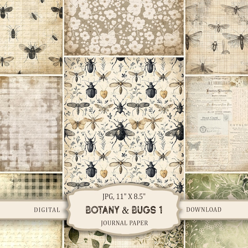 Botany & Bugs #1 Junk Journal Paper, Insects Scrapbooking, Botanical ...