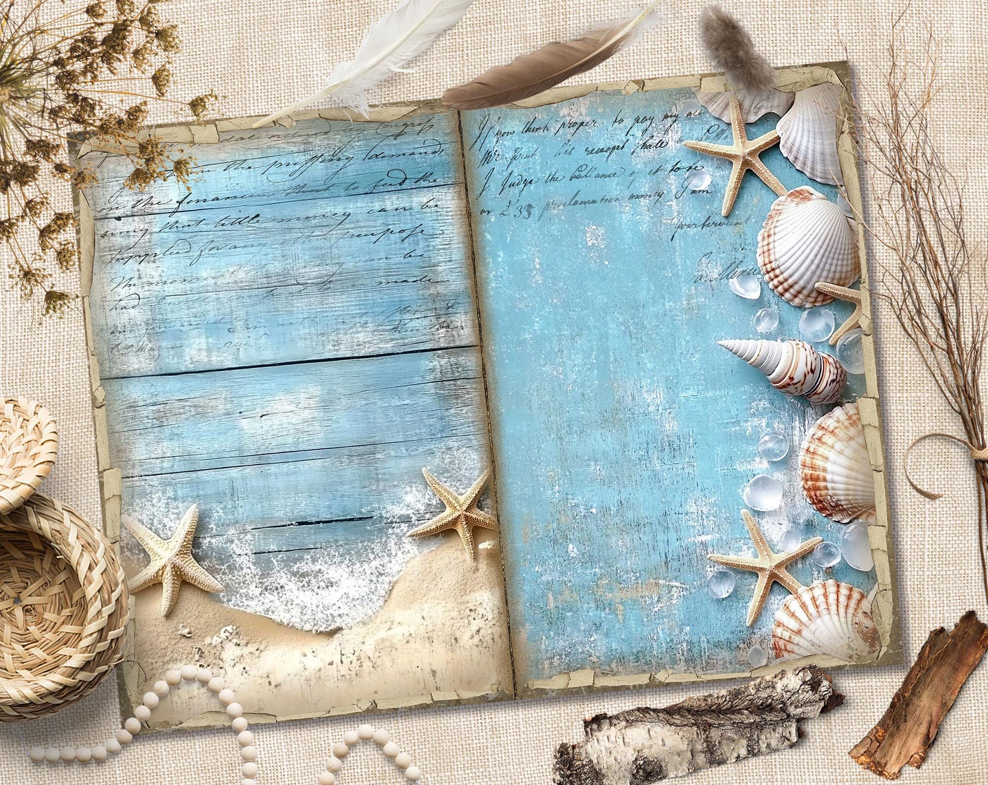 Blue Ocean Junk Journal Kit: Nautical Scrapbook Paper (digital Download ...