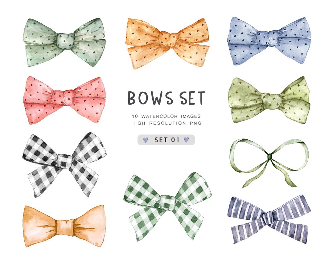 Watercolor Clipart Bows, Bows Clipart Set, Birthday Clipart, Baby ...