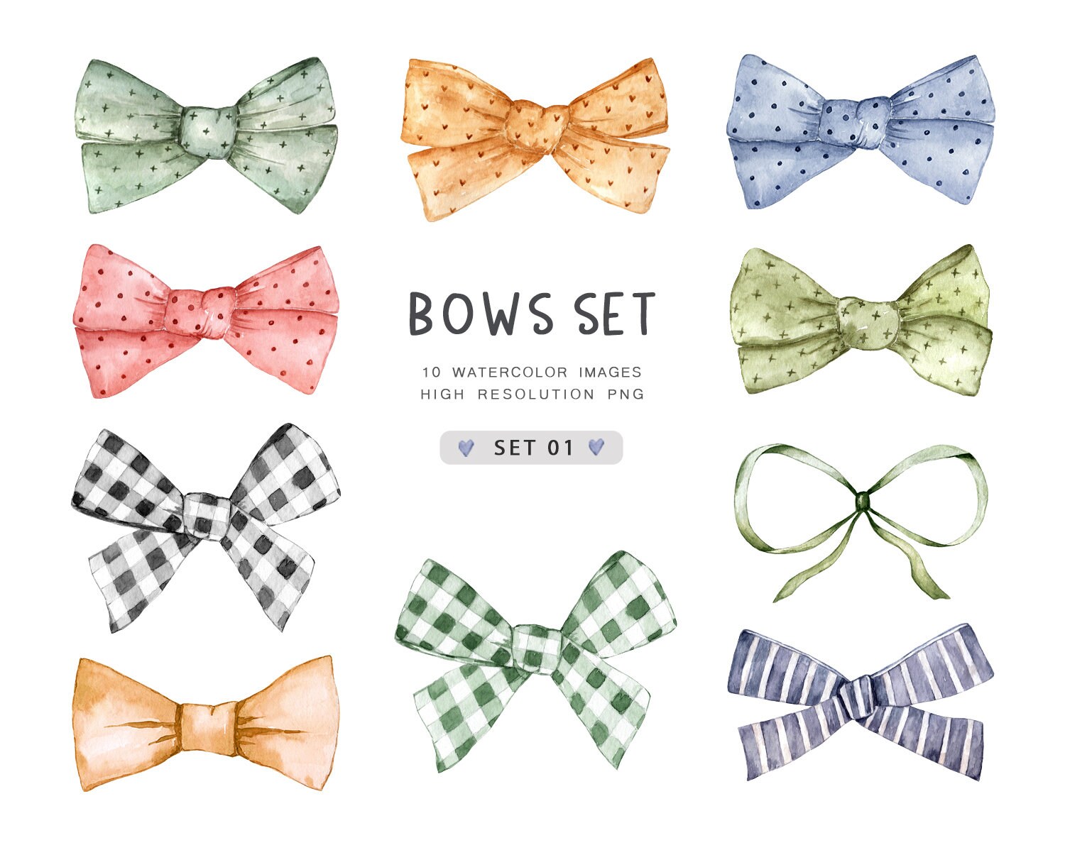Watercolor Clipart Bows, Bows Clipart Set, Birthday Clipart, Baby ...
