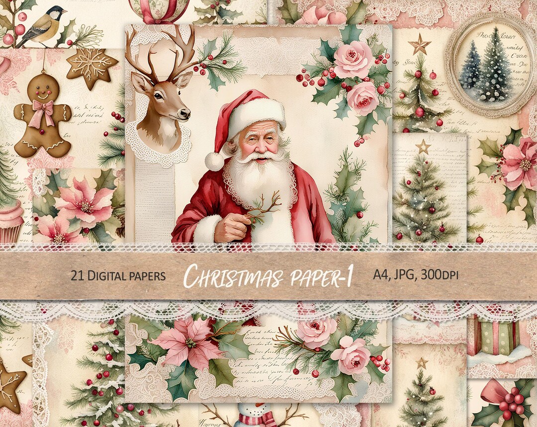 Christmas Scrapbooking Paper, Winter Holiday Printable Paper, Junk ...