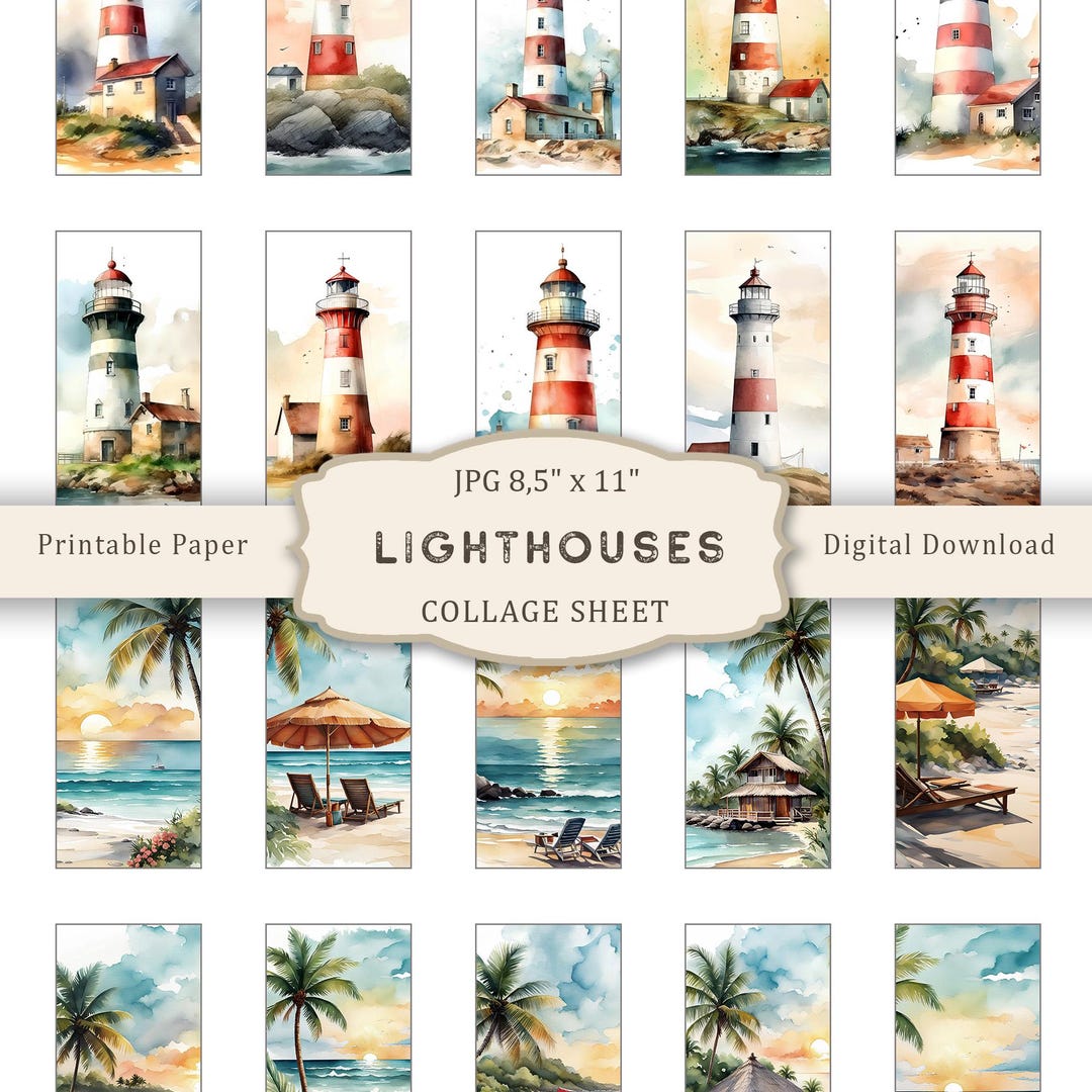 Lighthouses & Beaches Domino 1x2 Collage Sheet: Nautical Jewelry ...