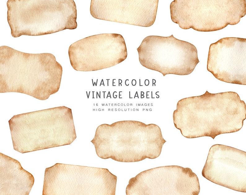 Vintage Watercolor Labels, Old Labels Watercolor Clipart, Vintage Style ...
