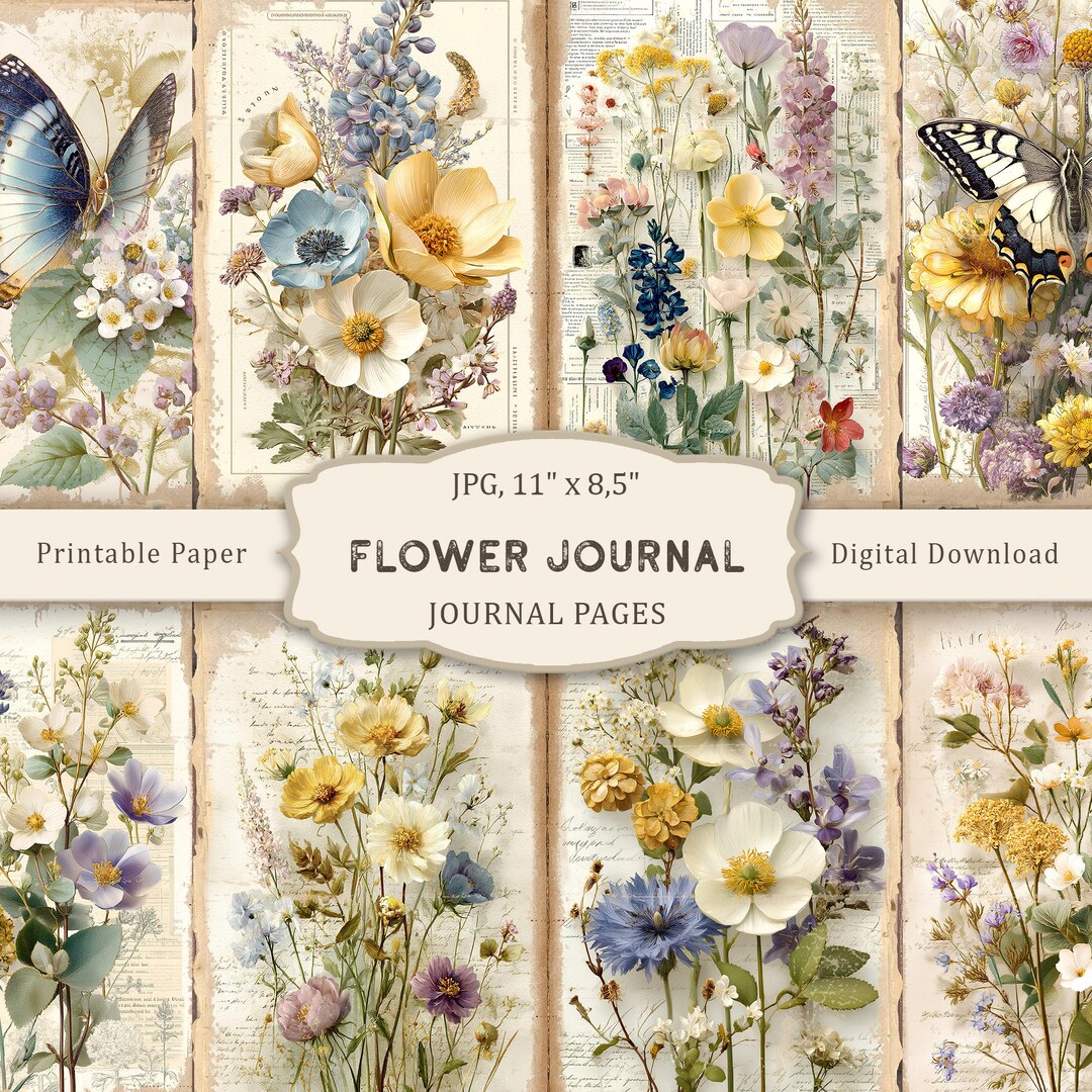 Flower Junk Journal, Floral Pages Printable, Botanical Flowers Paper ...