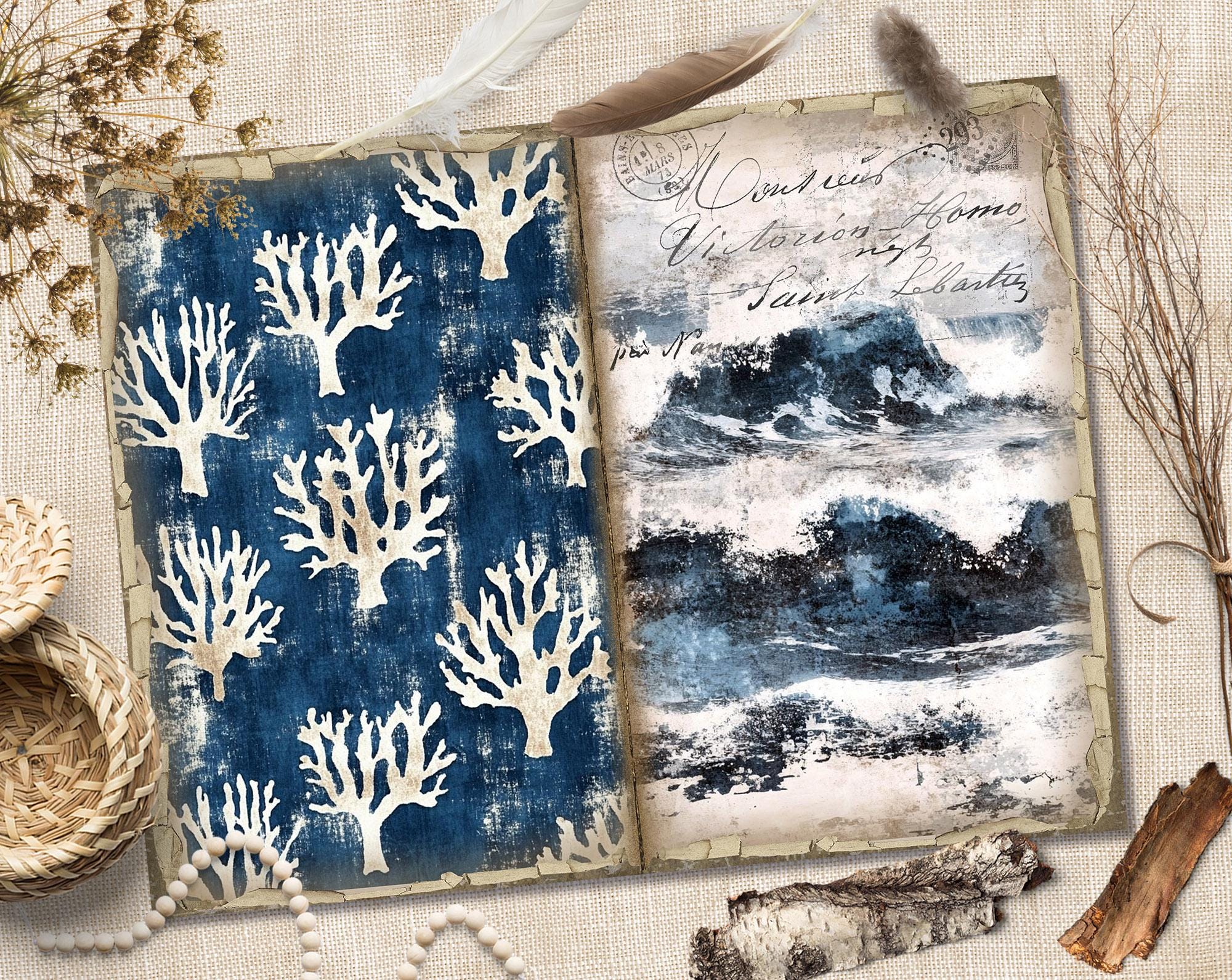Blue Ocean Junk Journal Kit: Nautical Scrapbook Paper (digital Download ...