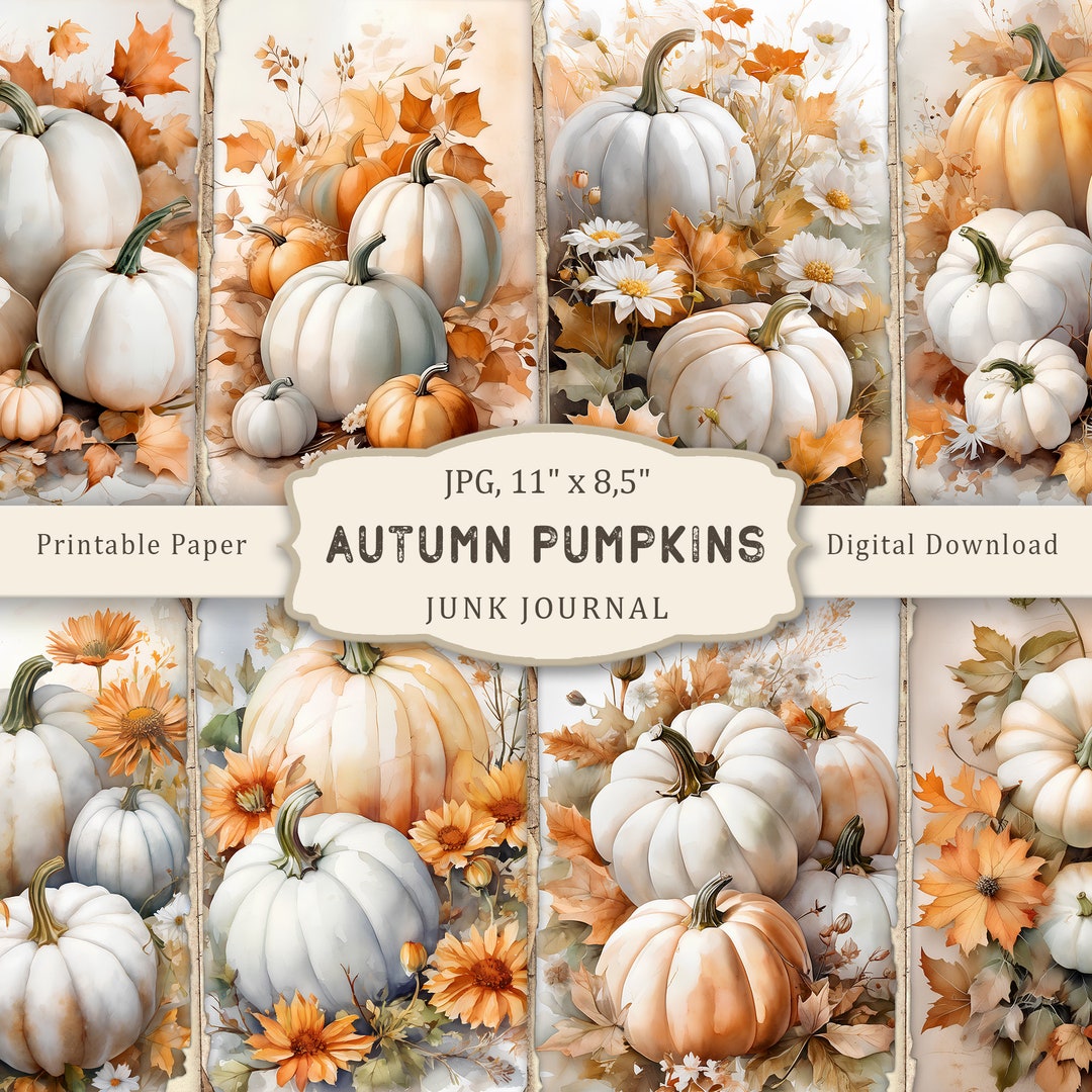 Autumn Pumpkins-1 Junk Journal Kit, Watercolor Autumn Printable Pages ...
