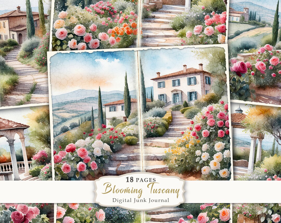 Blooming Tuscany Junk Journal Kit, Vintage Floral Garden Journal Pages ...