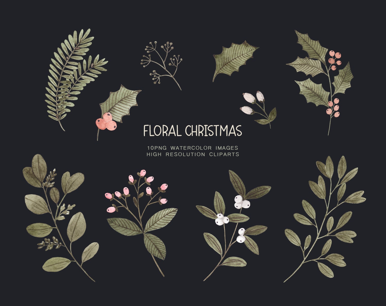 Christmas Floral Clipart Christmas Plants Mistletoe Clipart - Etsy