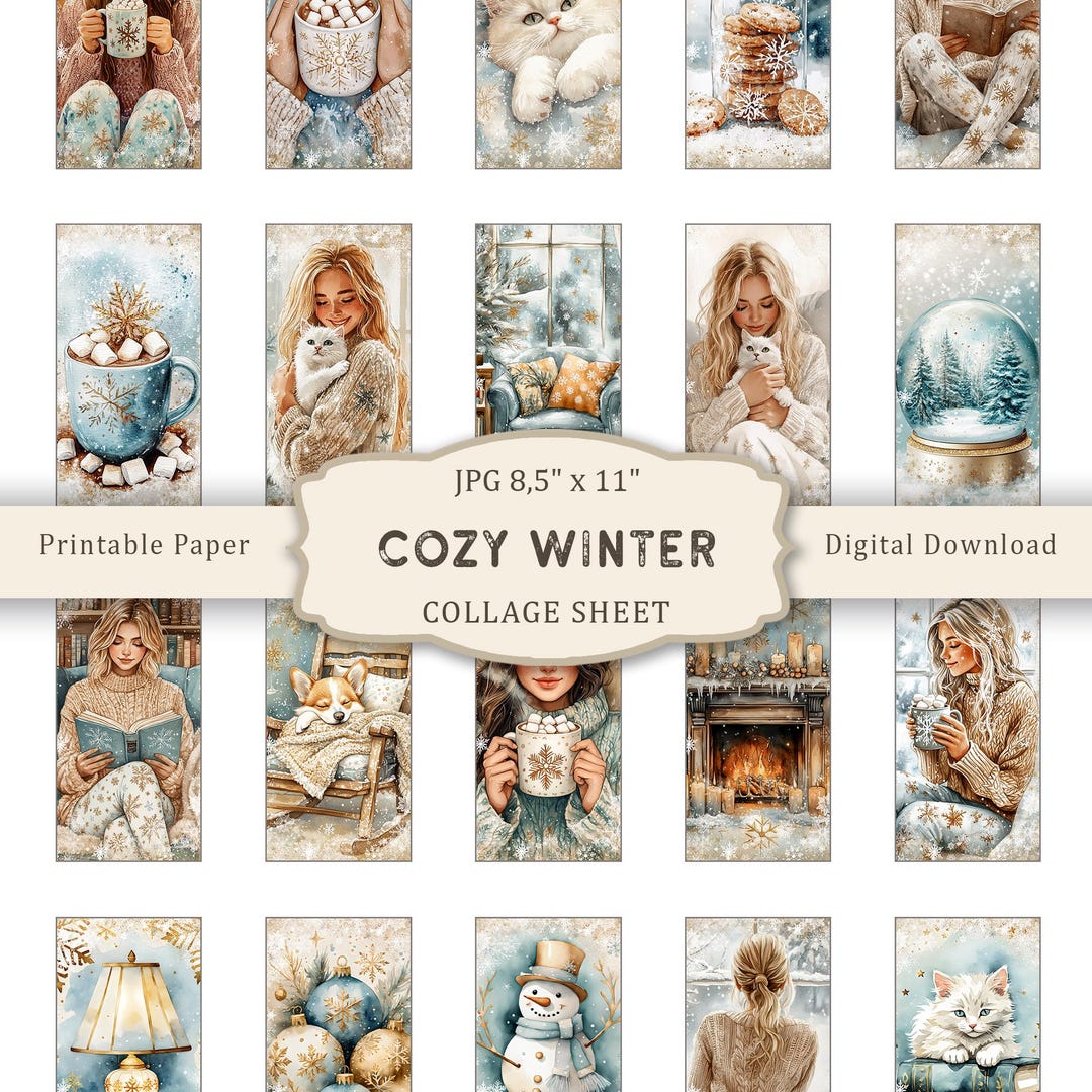 Cozy Winter-1 1x2 Inch Domino Digital Collage Sheet, Instant Printable ...
