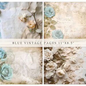 Blue Shabby Chic Paper- 22JPG, Vintage Romantic Paper, Junk Journal ...