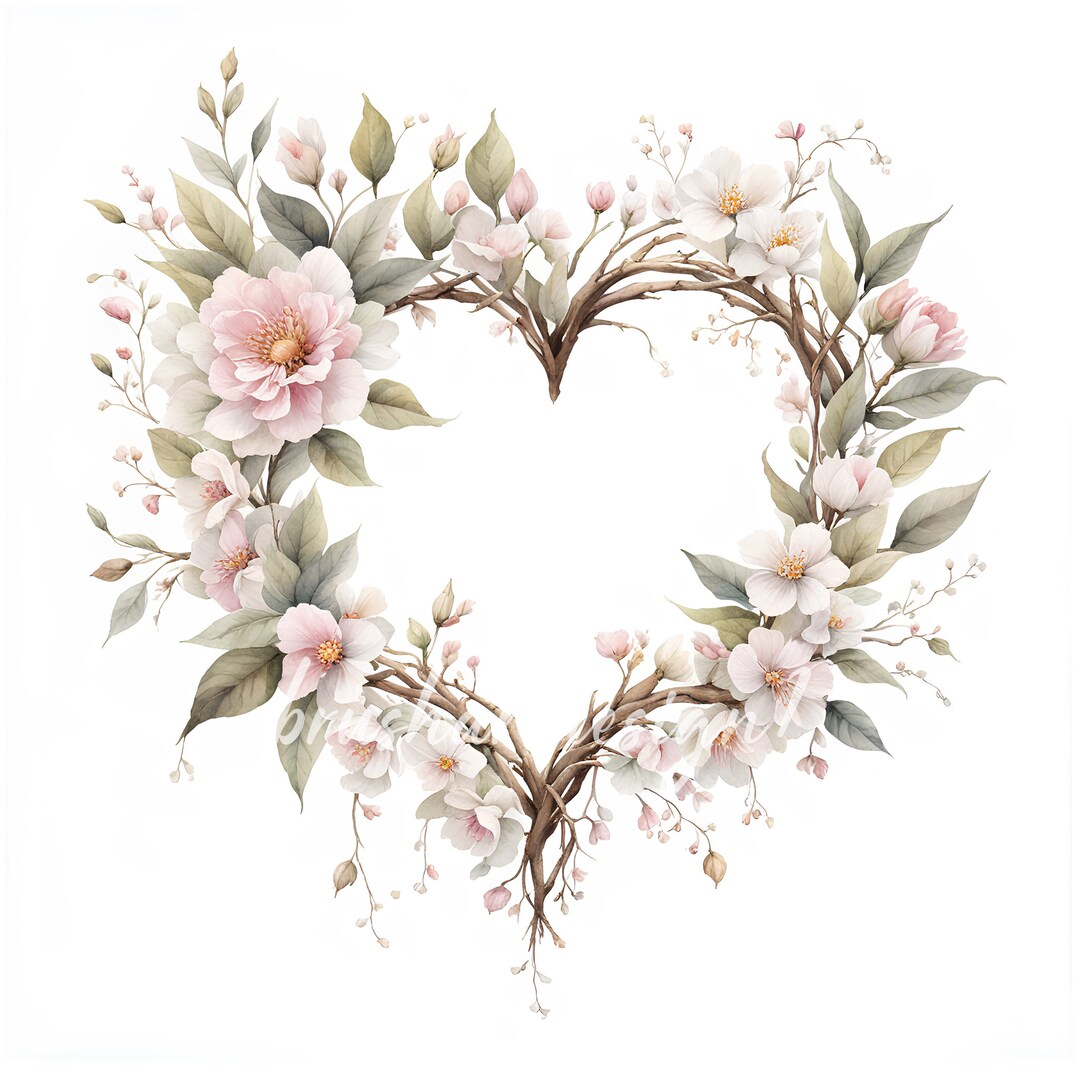 13 Flower Hearts Clipart, Flower Clipart, Watercolor Easter Clipart ...