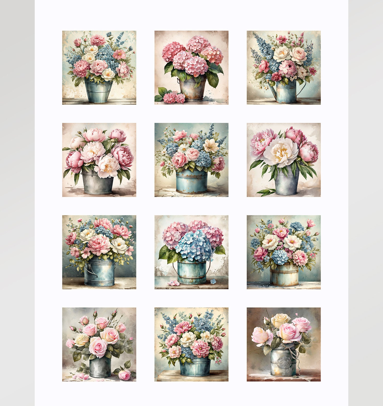 Digital Flower Collage Sheets, Printable 2"x2" Square Images, Digital ...