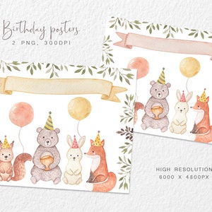 Watercolor Forest Clipart- 16PNG, Forest Animals, Wreath Clipart ...