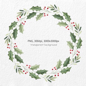 Christmas Wreath Clipart, Watercolor Wreath, Digital Download ...